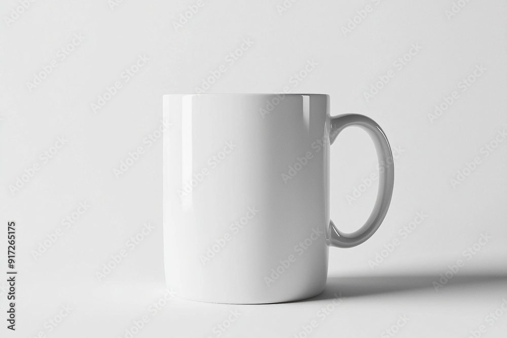 Blank white mug mockup,tall white coffee cup with handle,on grey ...