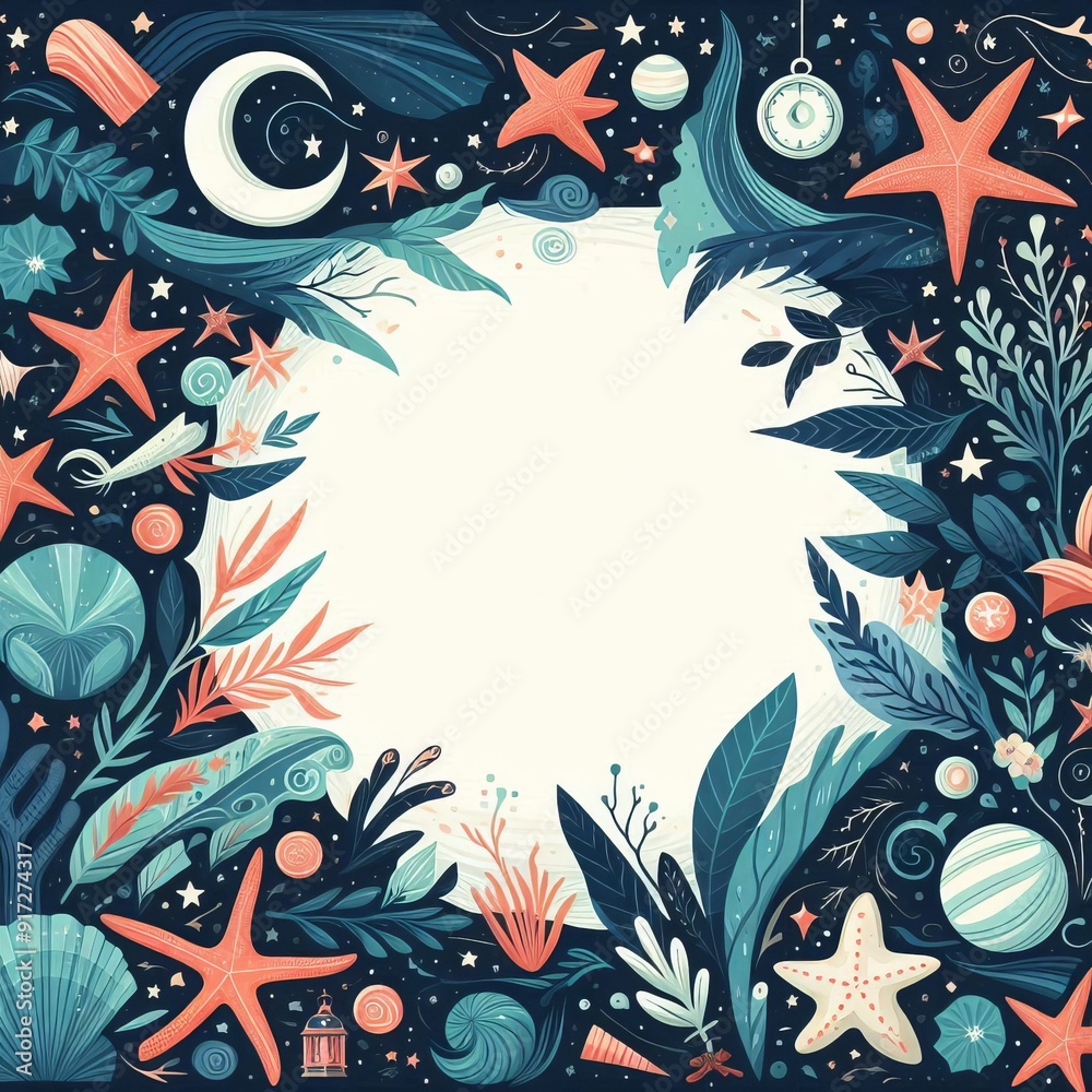 Sea frame. Blank template for invitations, announcements, posters ...