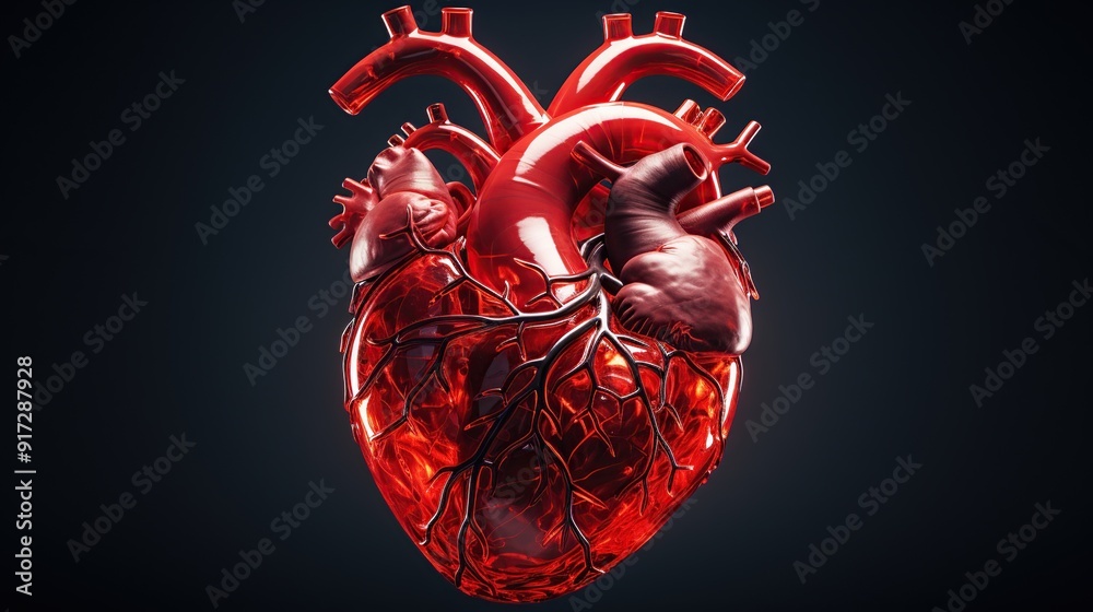 Glass Human Heart with Detailed Veins. Human heart and body. Cardiology ...