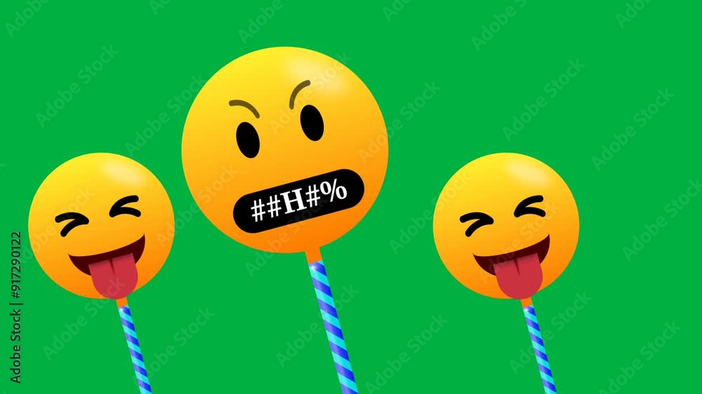 swearing word and tongue out emoji expression stick animation on green ...