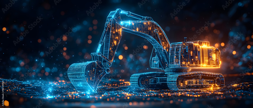 smart blue digital excavator, AI in construction site management ...