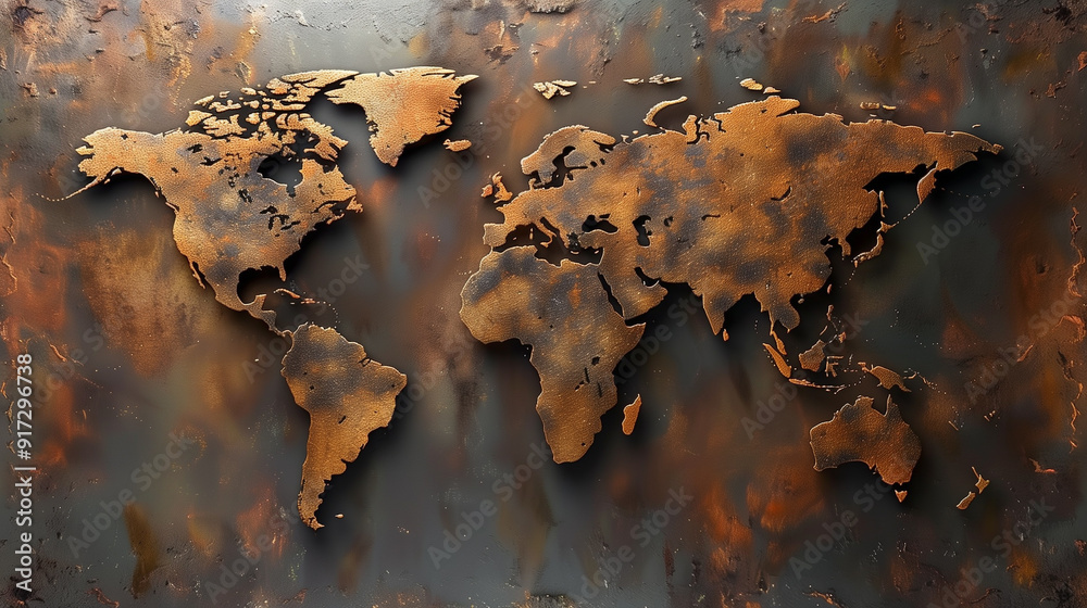 Copper-colored metal world map featuring global copper market ...