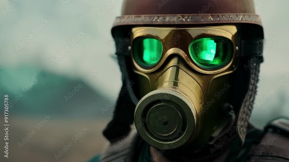 A steampunk gas mask protects the warrior from toxic fumes giving them ...