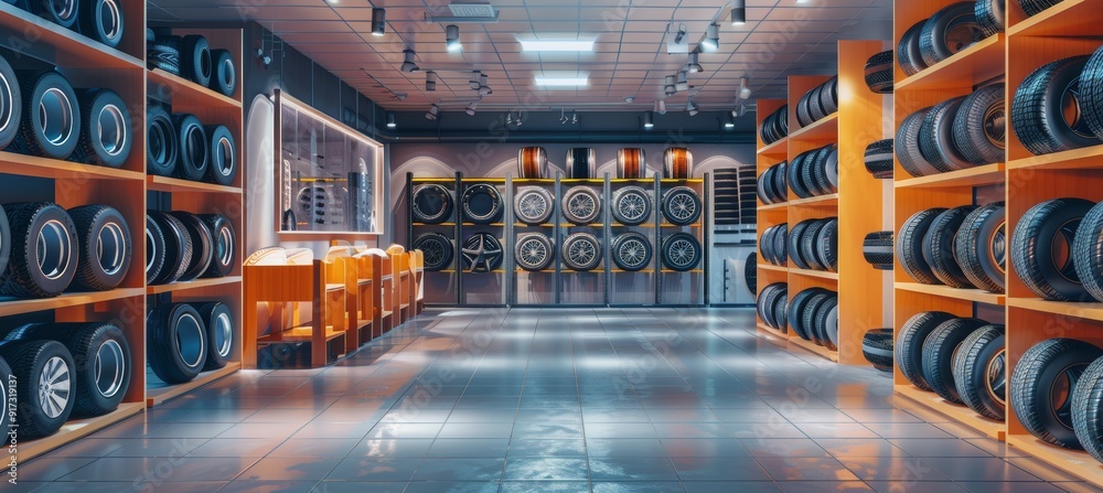 Modern Tire Shop Interior with a Wide Range of Tires and Brands for ...