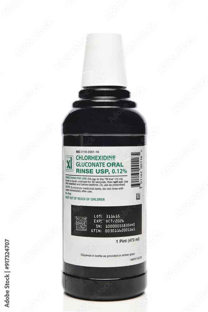 IRVINE, CALIFORNIA - 8 AUG 2024: A bottle of Chlorhexidine Gluconate ...