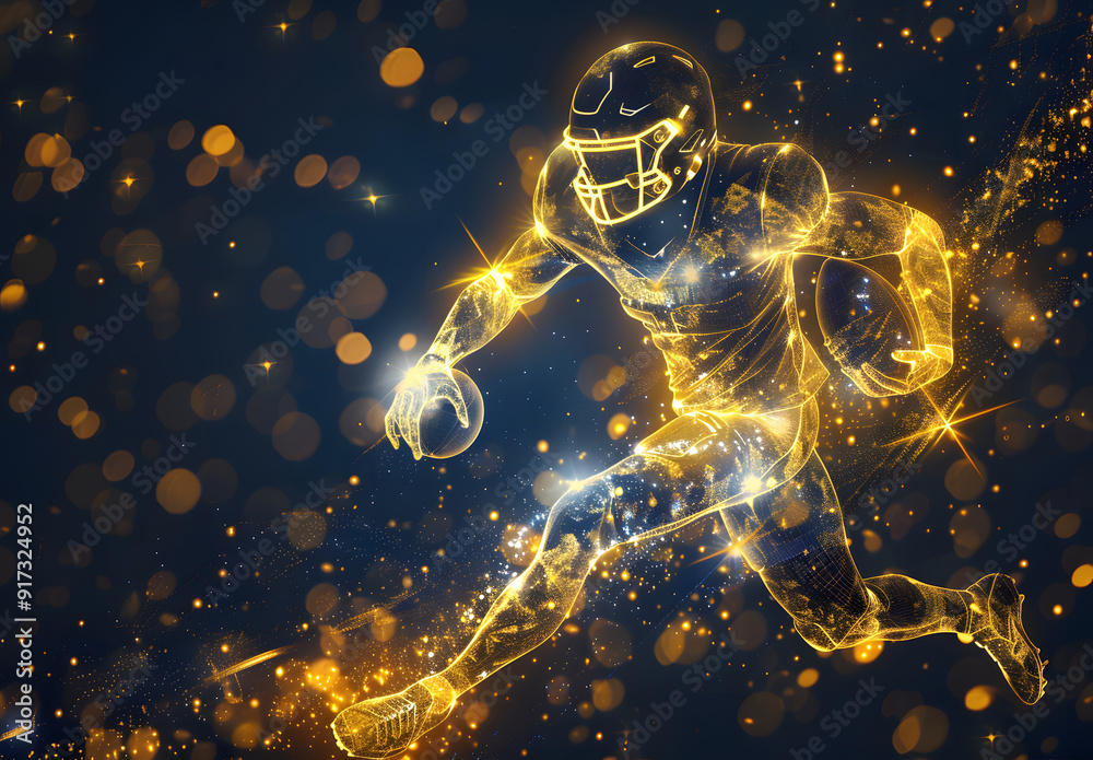 Technology in rugby game, digital yellow low poly rugby player with ...