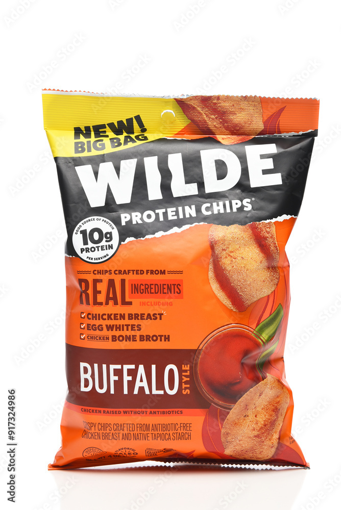 IRVINE, CALIFORNIA - 8 AUG 2024: A bag of Wilde Protein Chips Buffalo ...