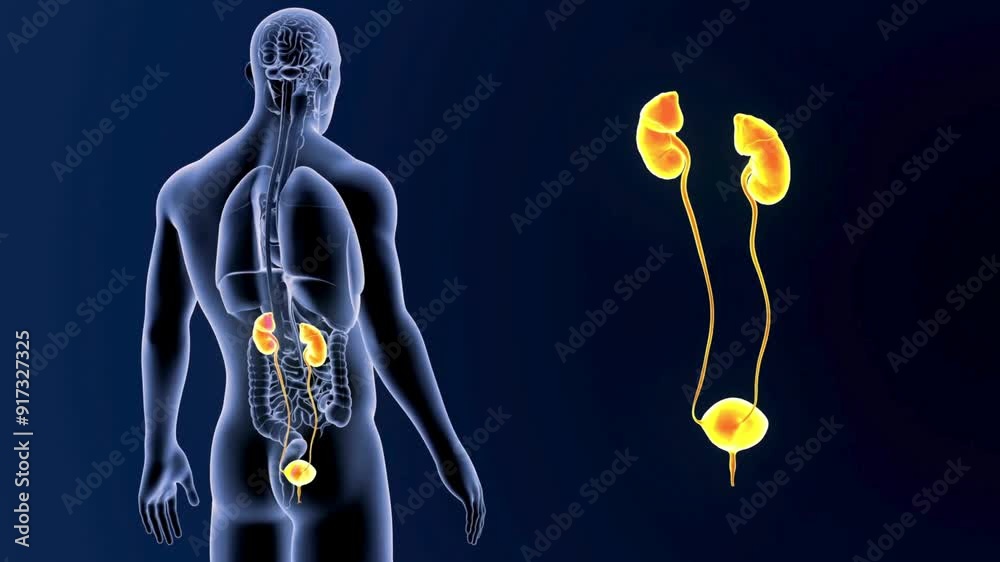 Human Urinary System Kidneys Anatomy Animation Concept. 3D, Kidney ...