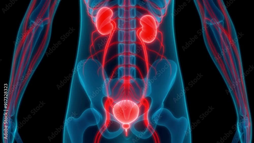 Human Urinary System Kidneys Anatomy Animation Concept. 3D, Kidney ...