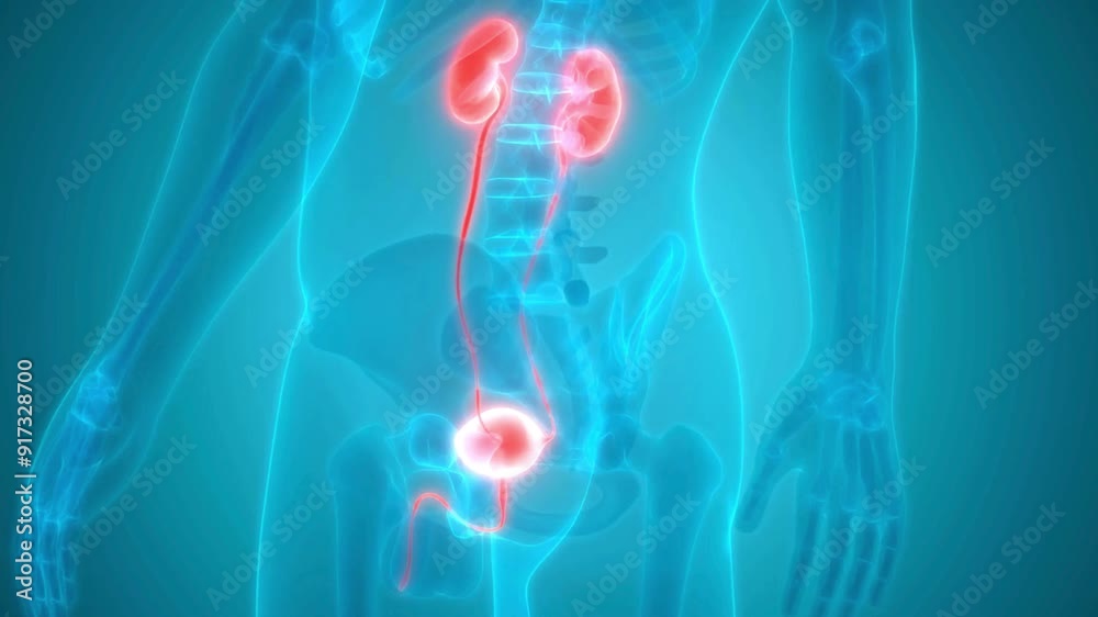 Human Urinary System Kidneys Anatomy Animation Concept. 3D, Kidney ...