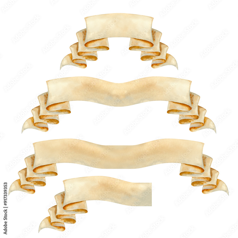 Set of vintage blank beige ribbons for decorative text ancient design ...
