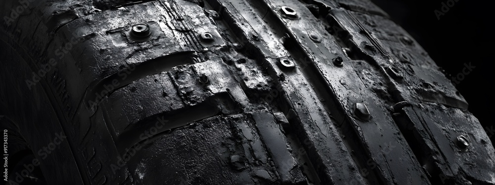 A close up of the inside structure of an old black tire with worn out ...