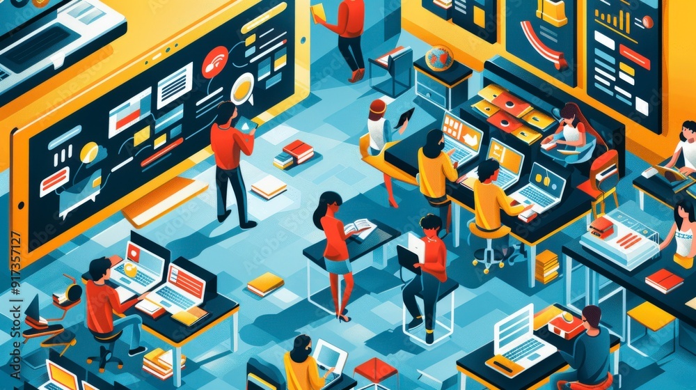 Education and Learning Create an image of students engaged in a ...