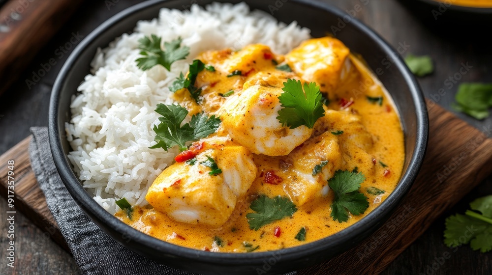 Delicious Creamy Fish Curry with Rice - This dish is a perfect blend of ...