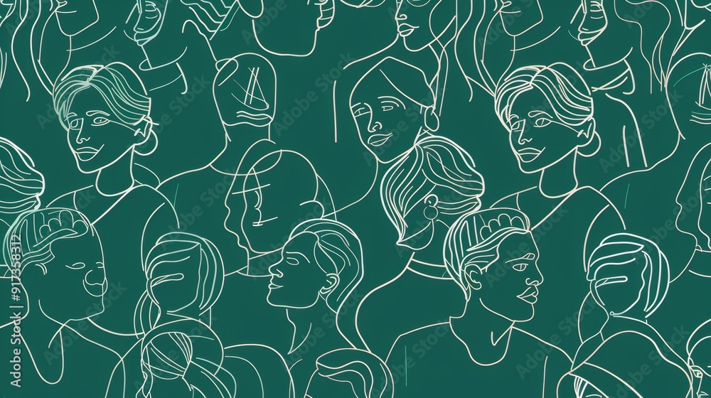 Diverse Faces in Unity: Abstract Line Art Illustration - A vibrant ...