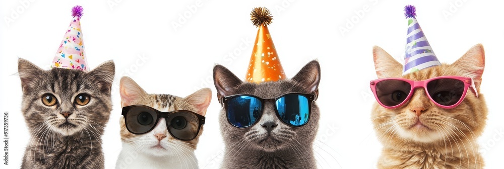 Four Cool Cats in Party Hats and Sunglasses - Four cats wearing party ...