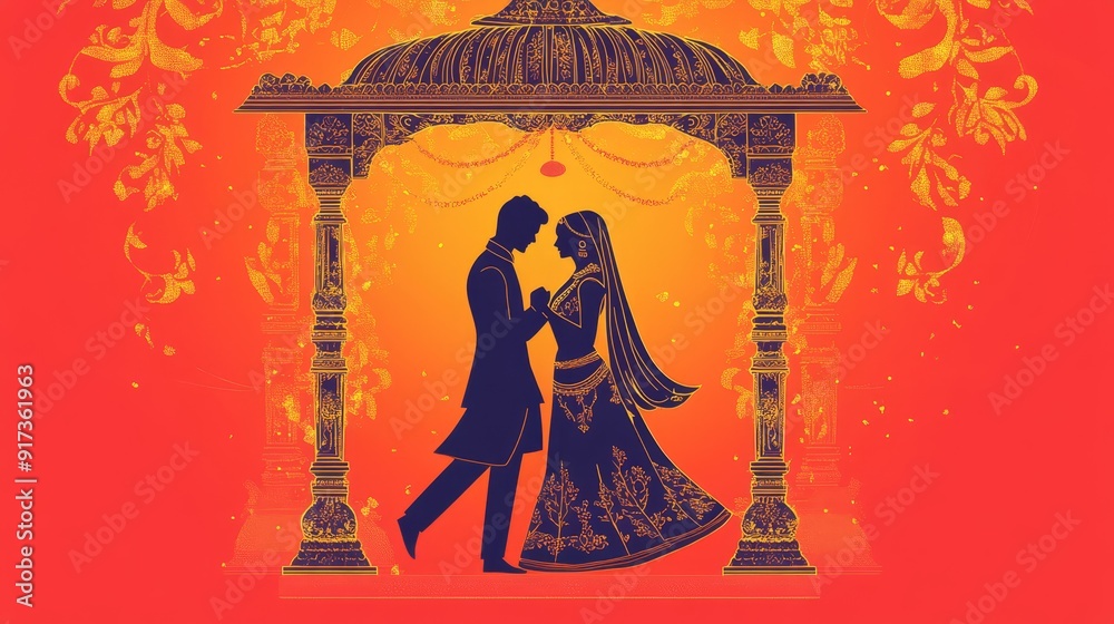Indian Wedding Couple Silhouette Under Mandap - A silhouette of a bride ...