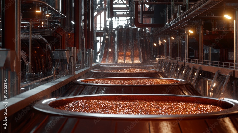 Industrial Processing of Raw Materials in Large Tanks - Rows of large ...