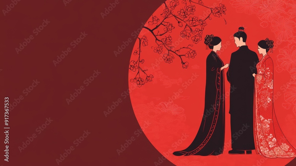 Traditional Chinese Wedding Ceremony Under a Red Moon - A symbolic ...