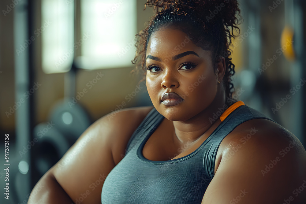 plus size overweight black woman in sportwear doing sport exercises at ...