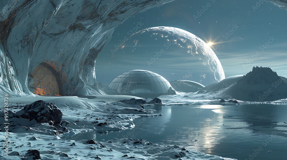 Subglacial greenhouse dome hidden beneath icy surface of frozen moon ...