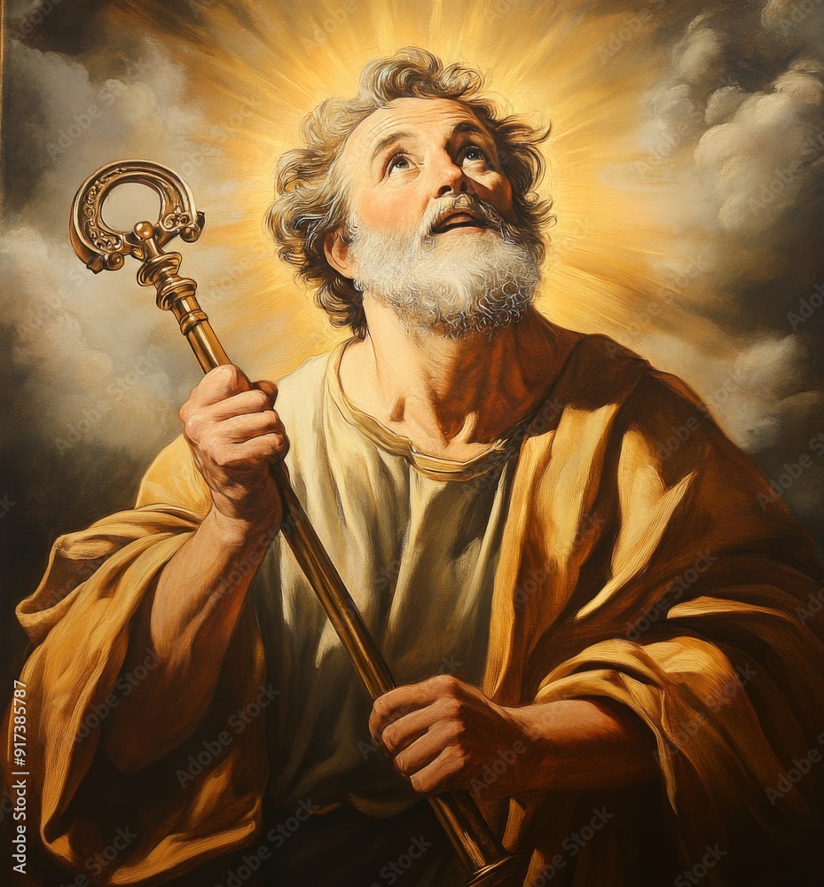 Divine Authority: Saint Peter Grasping the Keys to Heaven, a Symbolic ...