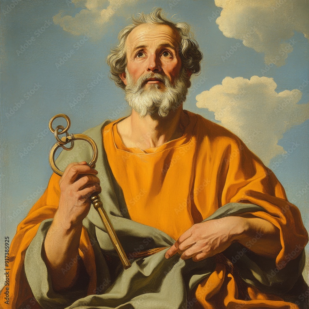 Divine Authority: Saint Peter Grasping the Keys to Heaven, a Symbolic ...