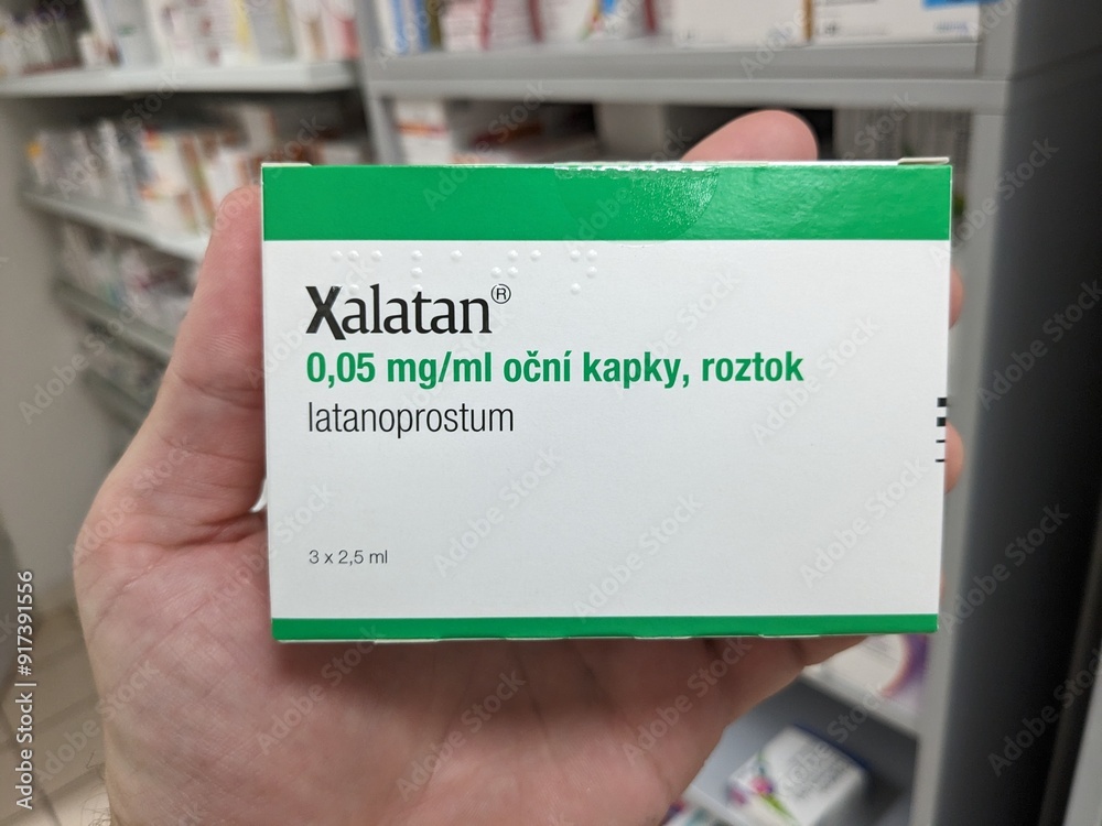 Prague,Czech Republic-August 10 2024: XALATAN box of ophthalmic ...