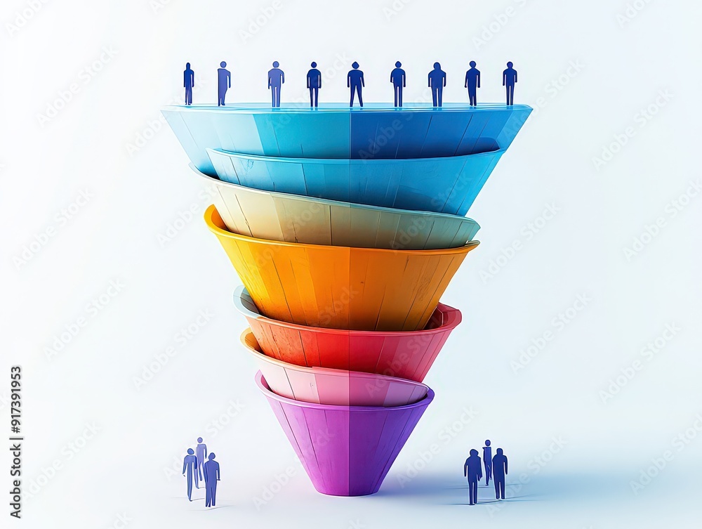 Poster infographic showing the stages of a marketing funnel, with ...