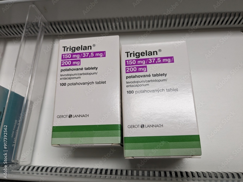 Prague, Czech Republic-August 10 2024: TRIGELAN box of tablets with ...