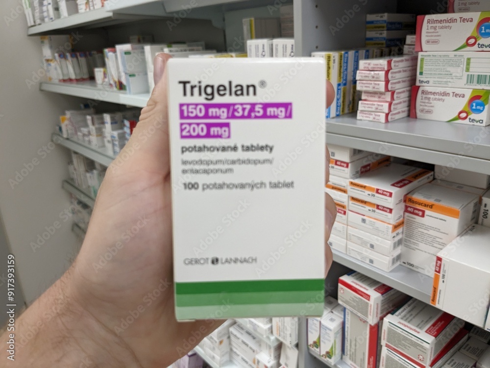 Prague, Czech Republic-August 10 2024: TRIGELAN box of tablets with ...