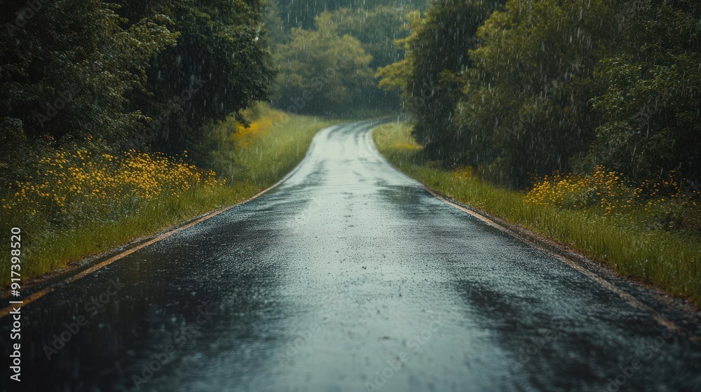8K Realistic A serene and crisp photo of a rural road disappearing into ...