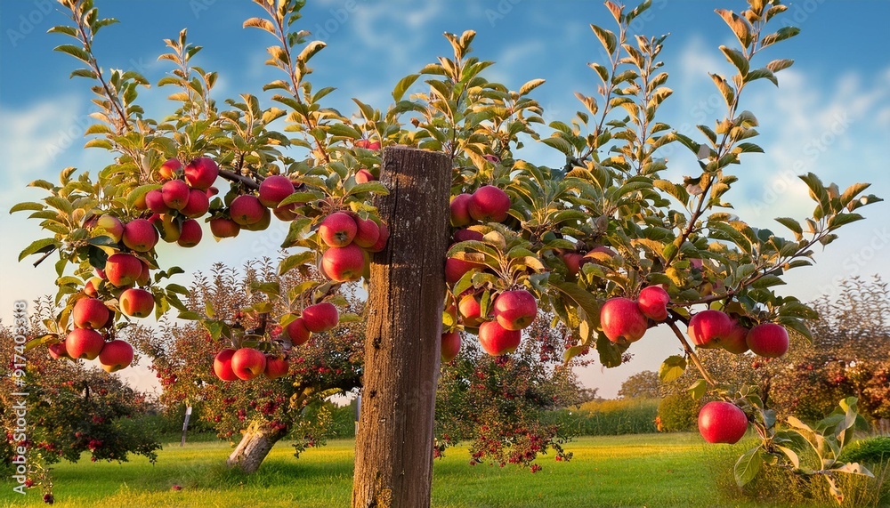 apples ripen on a columnar apple tree many apples turn red on the ...