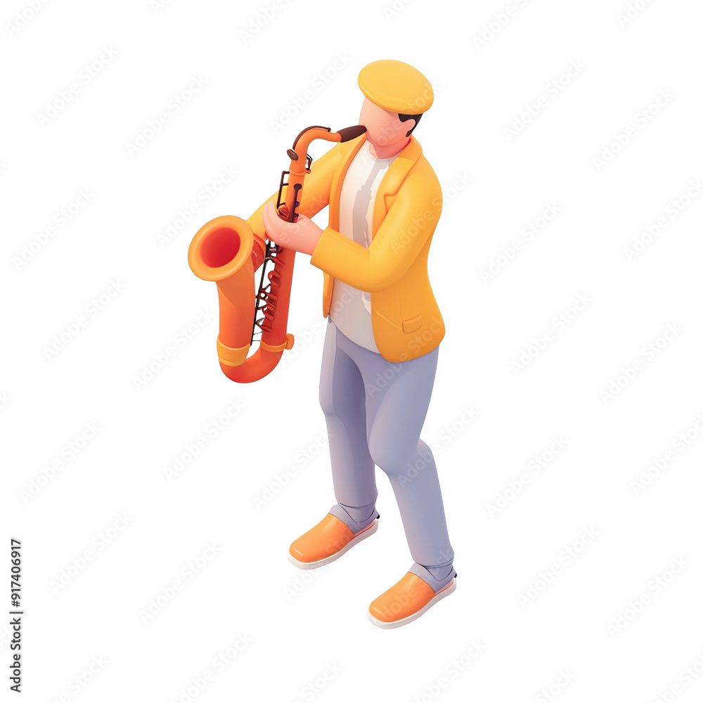 3D Rendering Cartoon Character Playing Saxophone Jazz Music ...