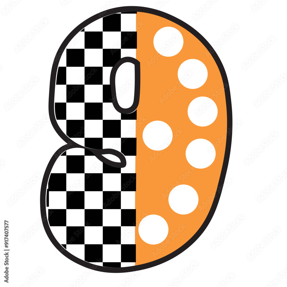 doodle bright polka dots dotted alphabet font half race checkered svg ...