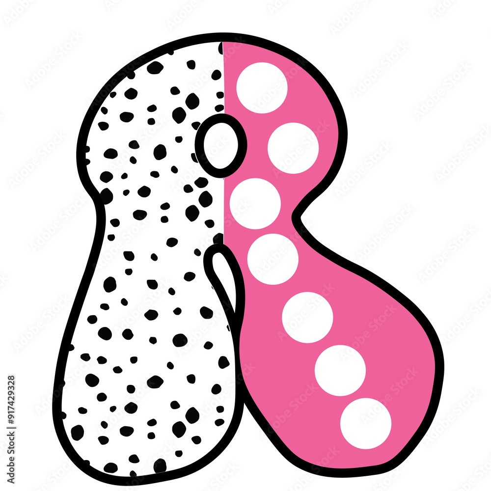 ภาพประกอบสต็อก Dalmatians dots half doodle bright font alphabet polka ...