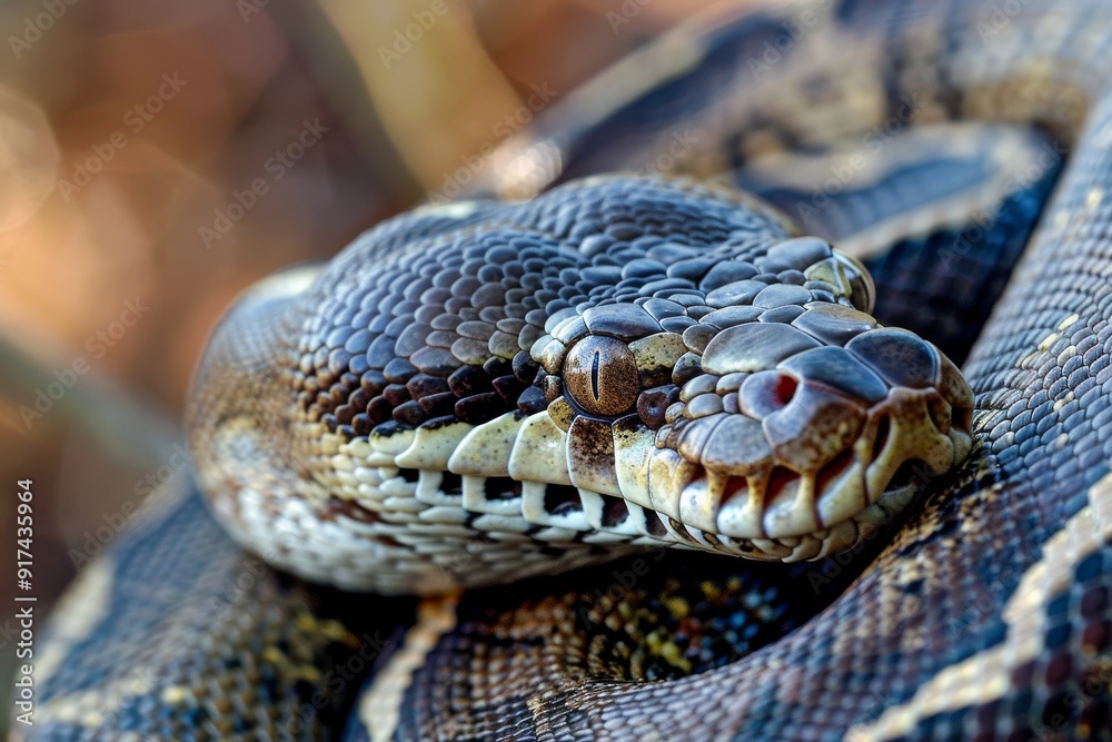 animal detail - close up macro photography of a python snake head with ...