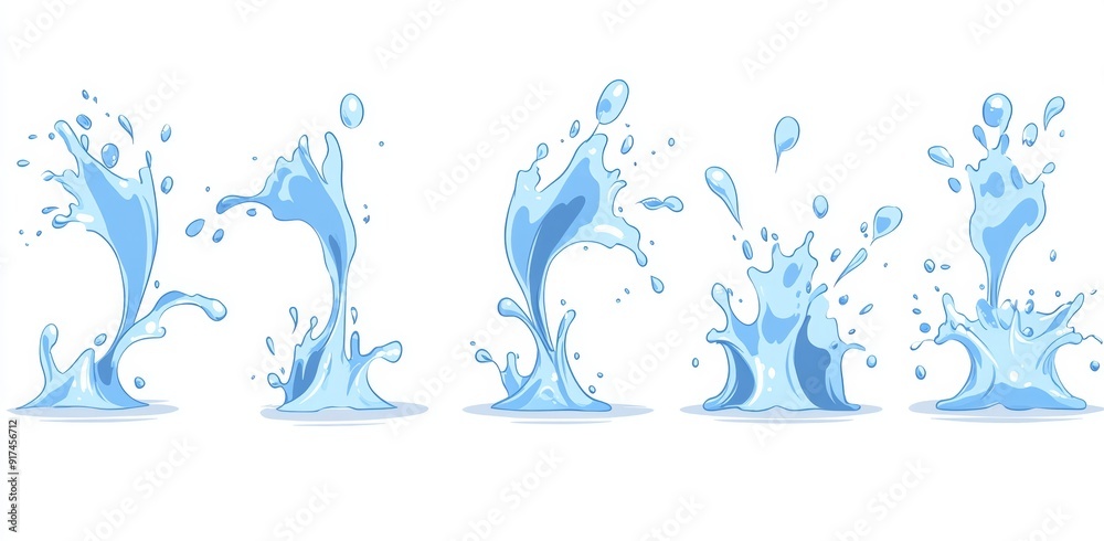 Animated motion effects of liquid water splashing, falling aqua drops ...