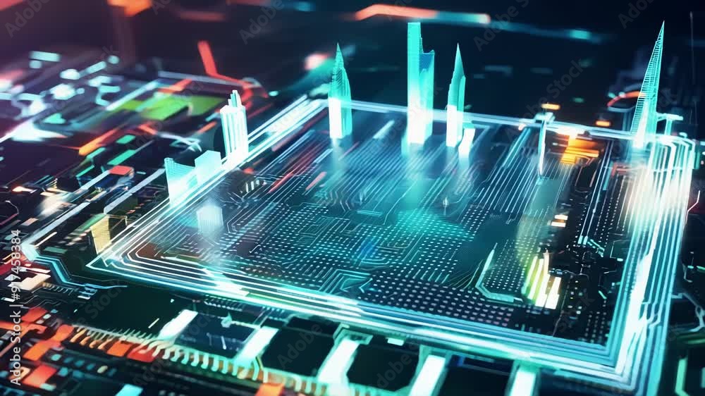 A motherboard digital chip is elevated to an art form in this animated ...