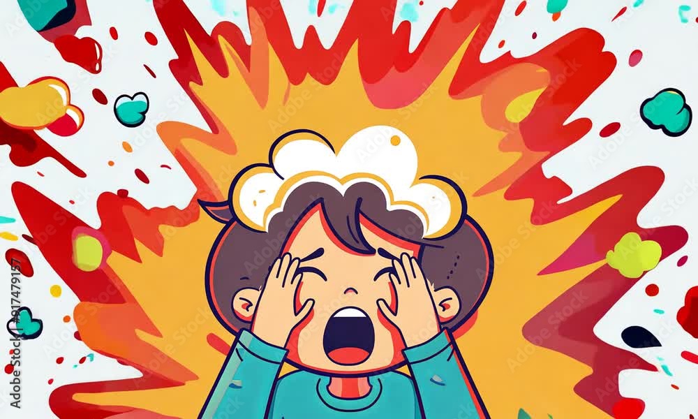 Cartoon Illustration of a Boy with an Explosion on His Head Stock Video ...