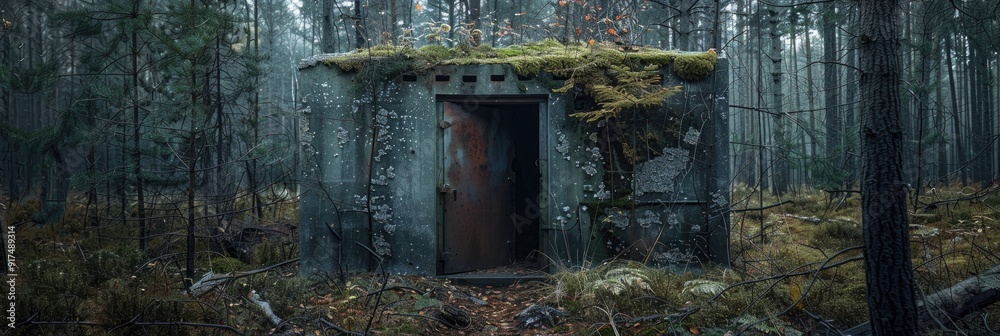 Old abandoned Soviet Cold War nuclear bunker in the forest with an ...