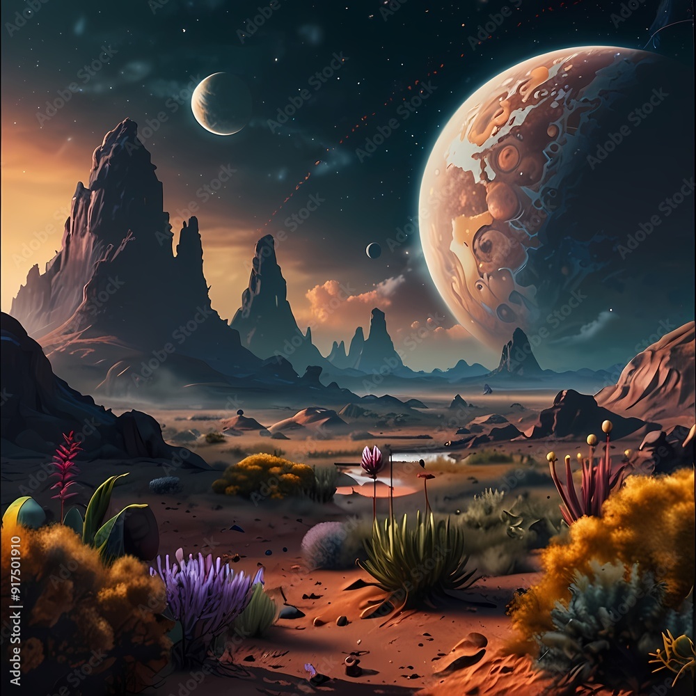 Alien Planet Landscape with Otherworldly Terrain and Exotic Flora – A ...