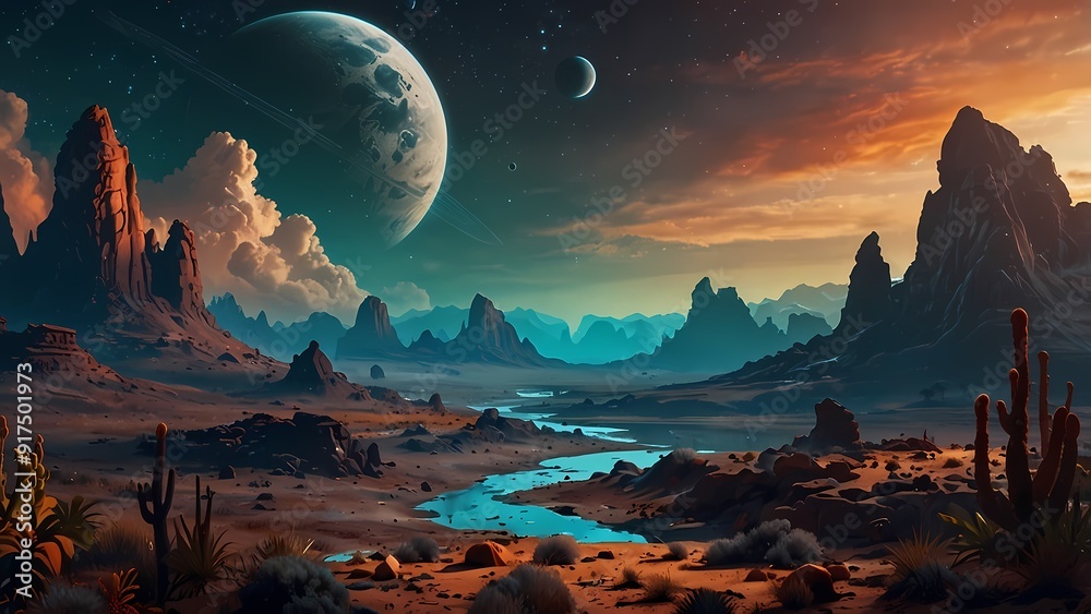 Alien Planet Landscape with Otherworldly Terrain and Exotic Flora – A ...