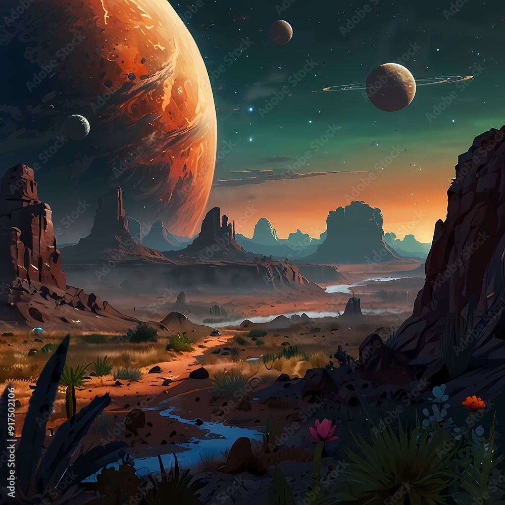 Alien Planet Landscape with Otherworldly Terrain and Exotic Flora – A ...