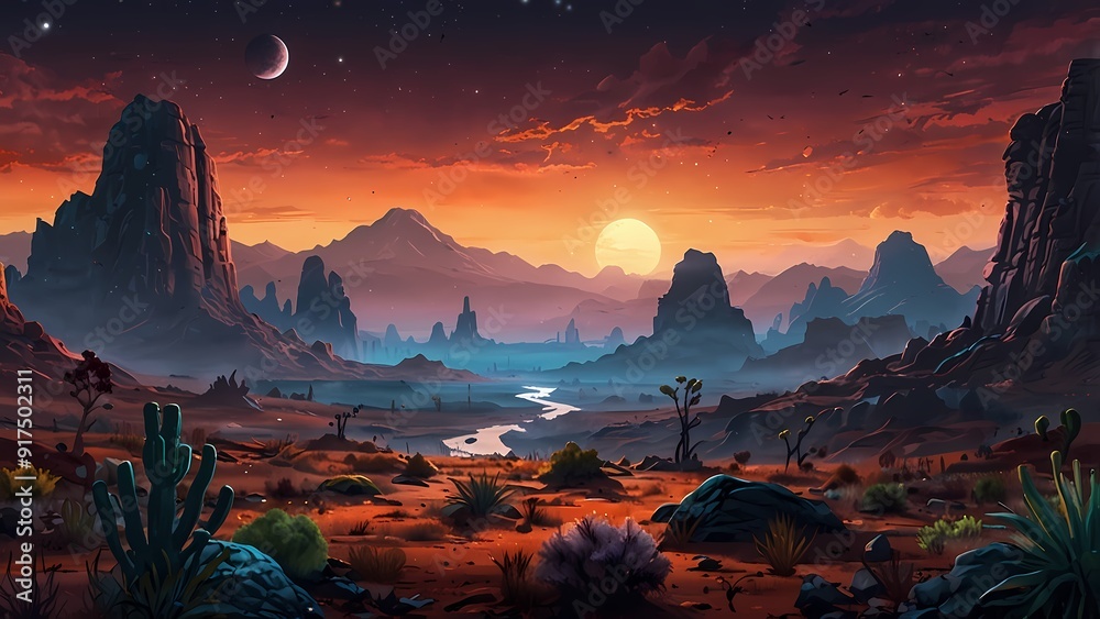 Alien Planet Landscape with Otherworldly Terrain and Exotic Flora – A ...