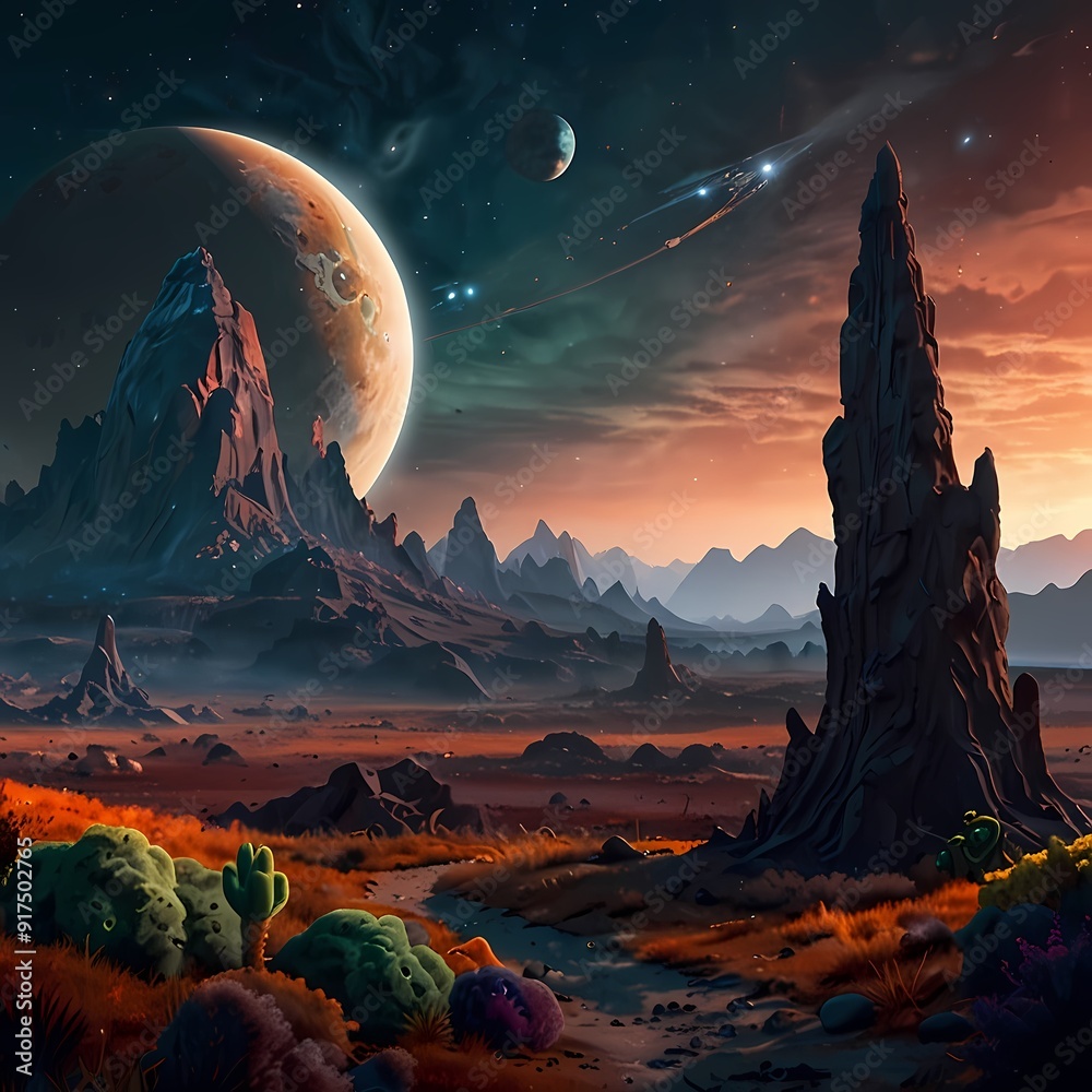 Alien Planet Landscape with Otherworldly Terrain and Exotic Flora – A ...