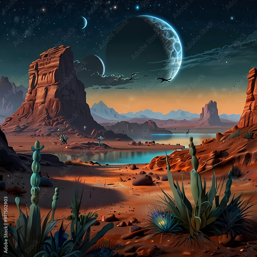 Alien Planet Landscape with Otherworldly Terrain and Exotic Flora – A ...
