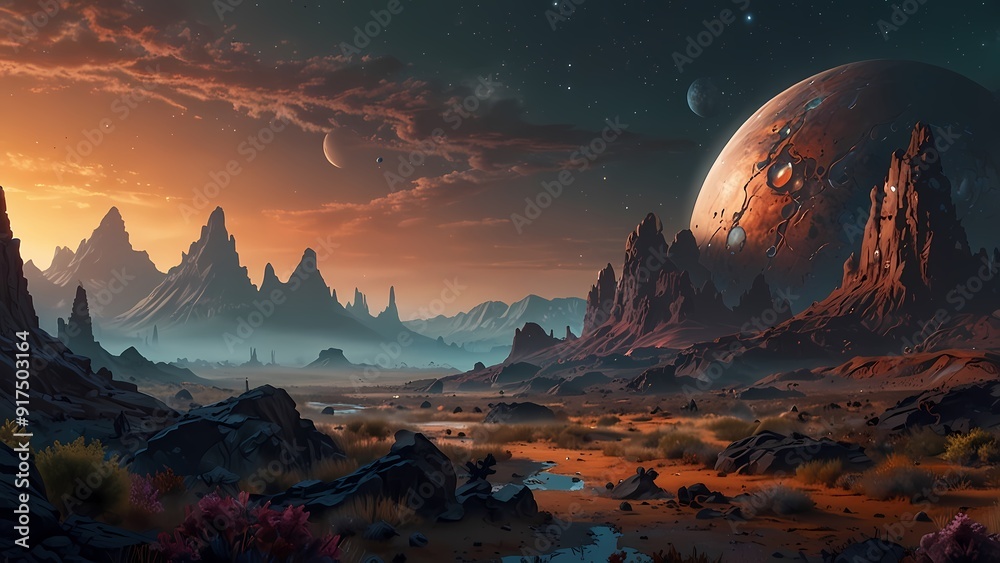 Alien Planet Landscape with Otherworldly Terrain and Exotic Flora – A ...
