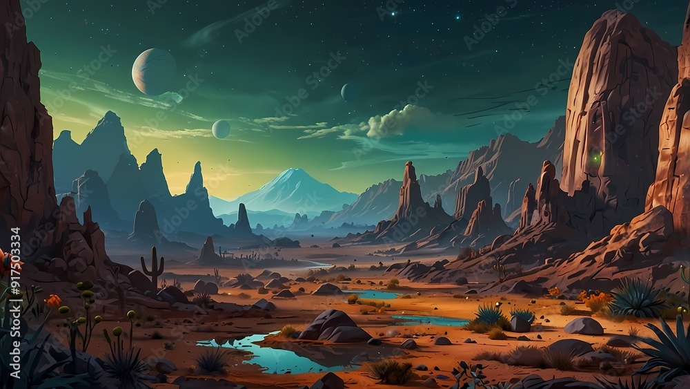 Alien Planet Landscape with Otherworldly Terrain and Exotic Flora – A ...