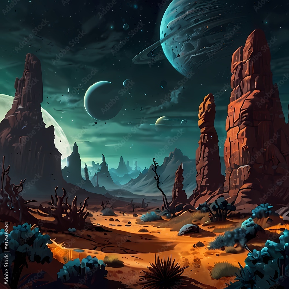 Alien Planet Landscape with Otherworldly Terrain and Exotic Flora – A ...